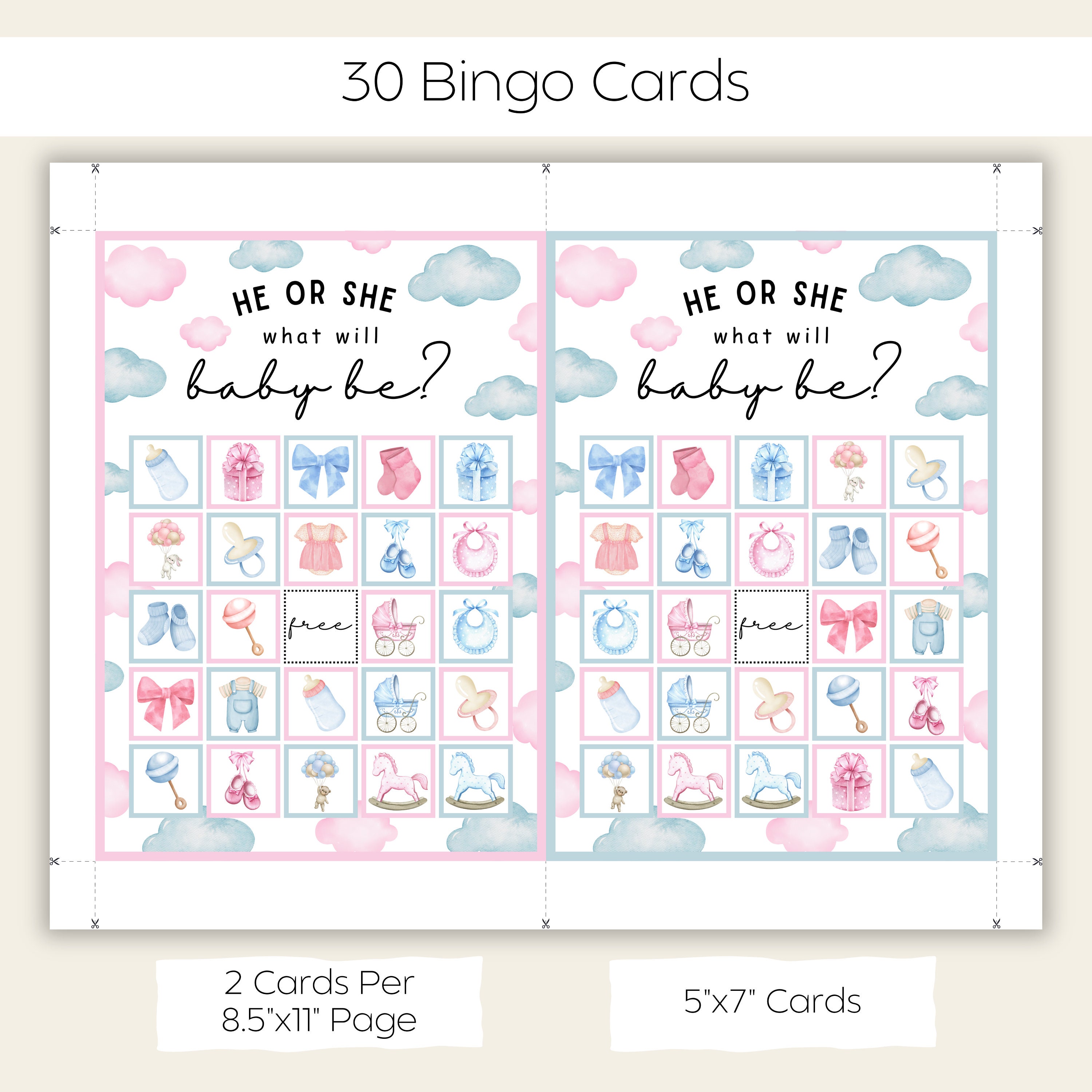 Gender Reveal Bingo Printable Gender Reveal Bingo Party Game Boy or ...
