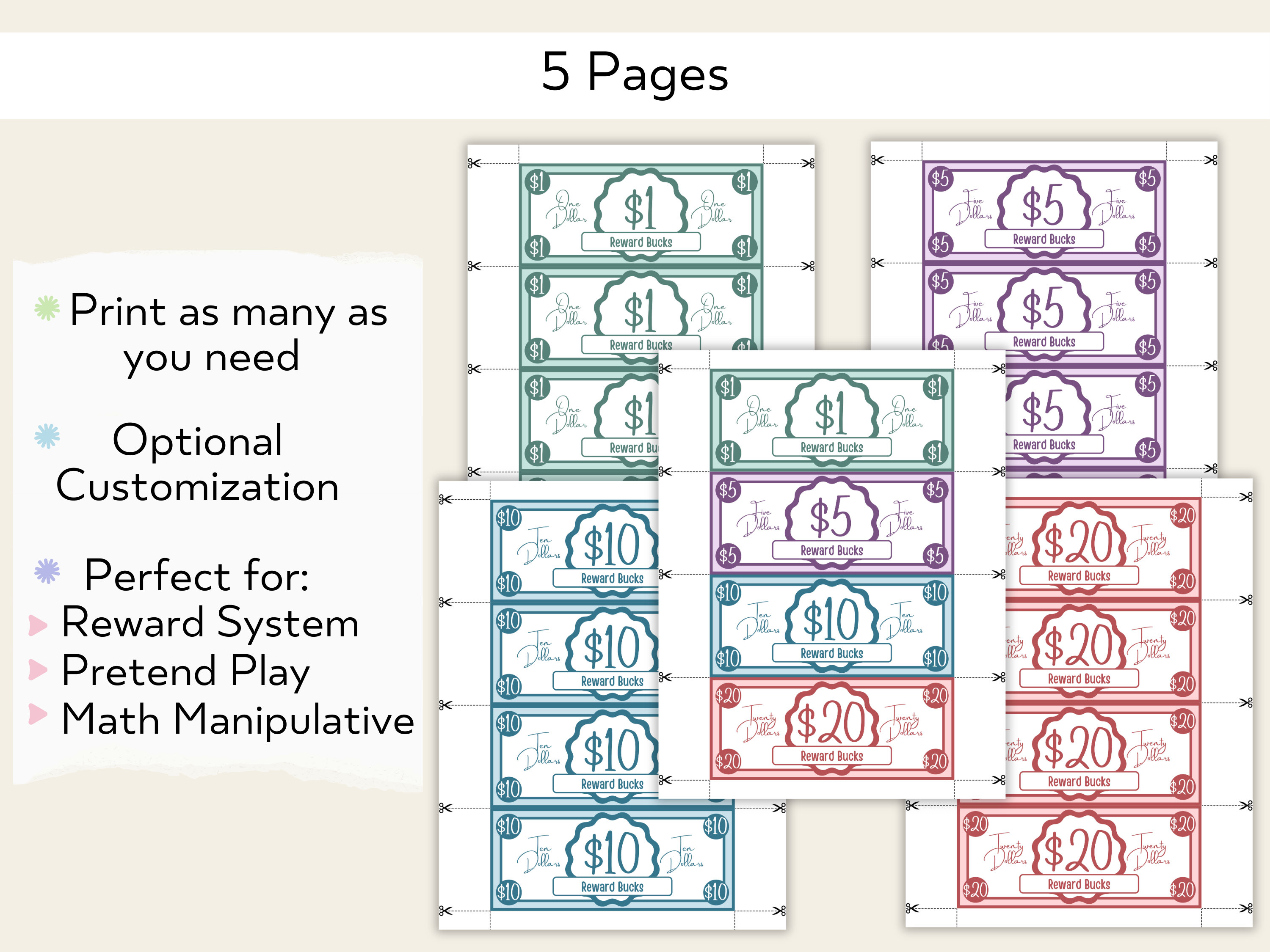 Printable Play Money Editable Reward Bucks Customizable Behavior Bucks ...