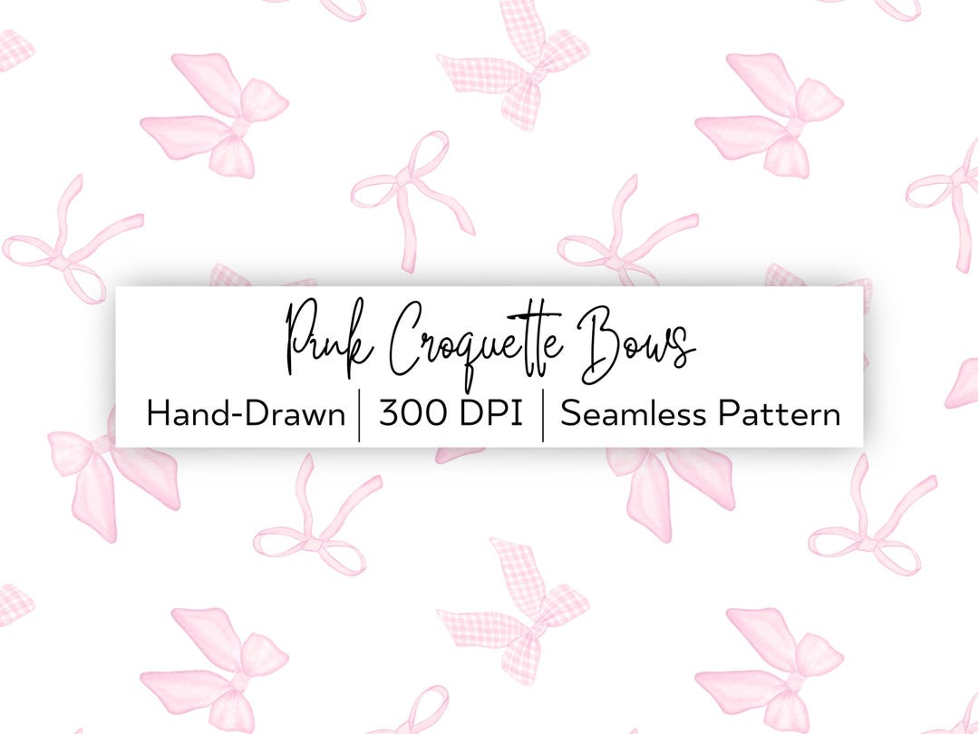 Coquette Pink Bows Seamless Pattern Digital Paper Hand-drawn Watercolor ...