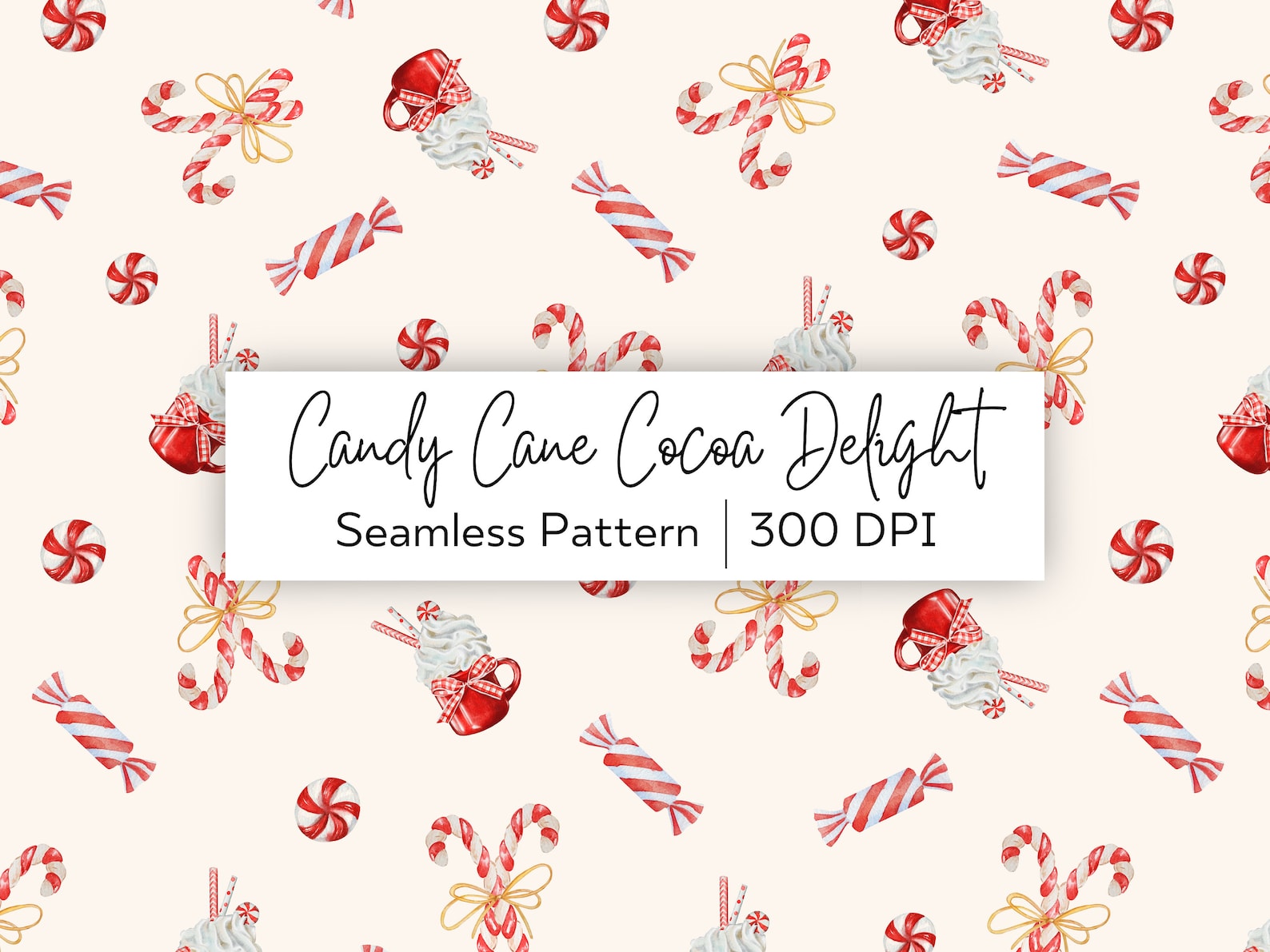 Watercolor Christmas Seamless Pattern - Peppermint Candy (digital Paper ...