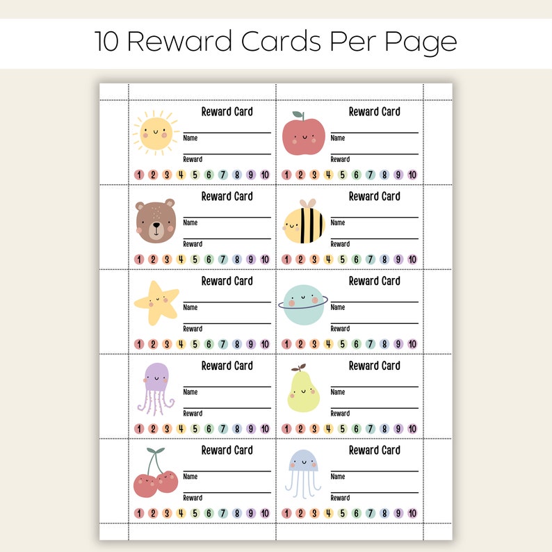 Printable Reward Punch Cards for Kids Custom Behavior Tracker Incentive ...