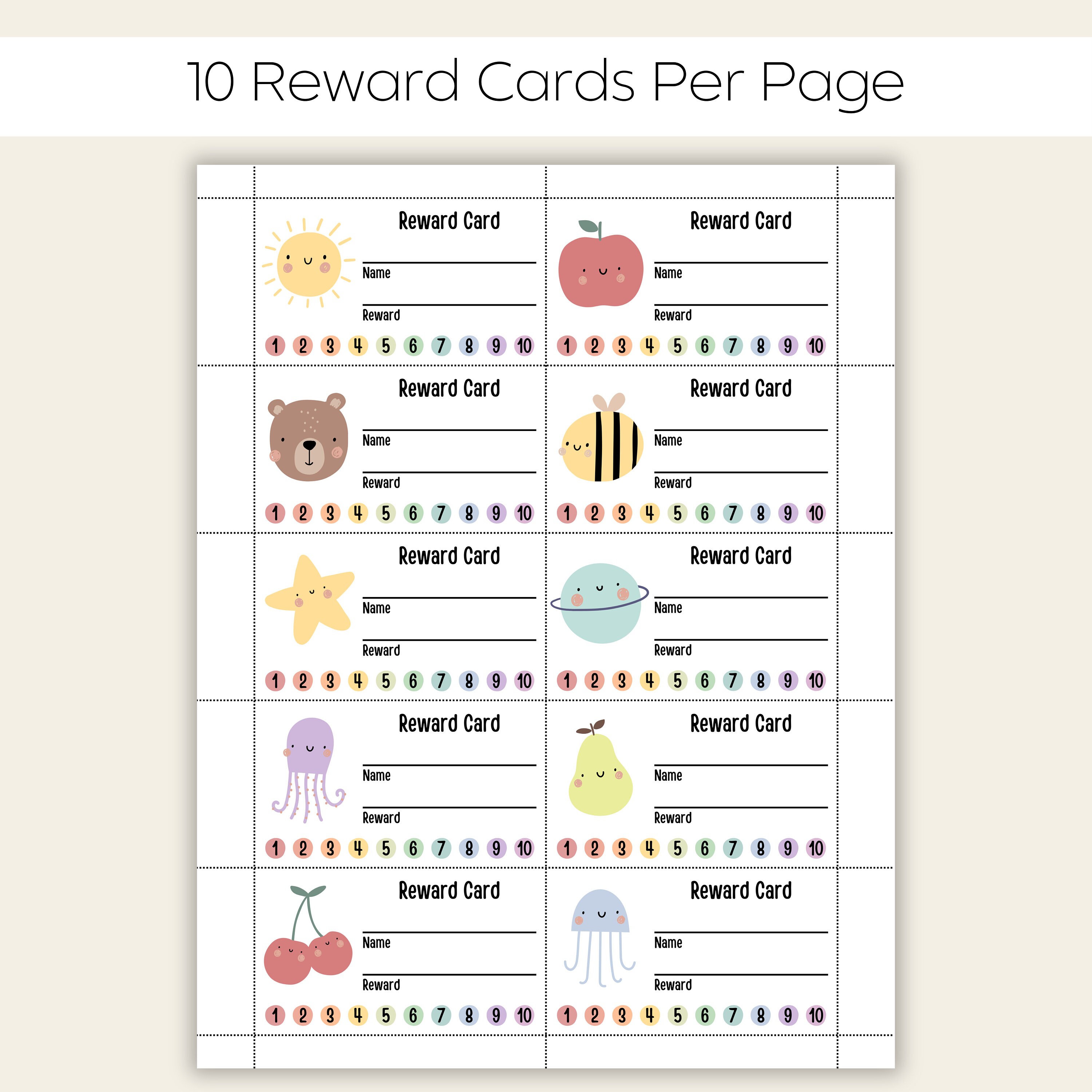 Printable Reward Punch Cards for Kids Custom Behavior Tracker Incentive ...