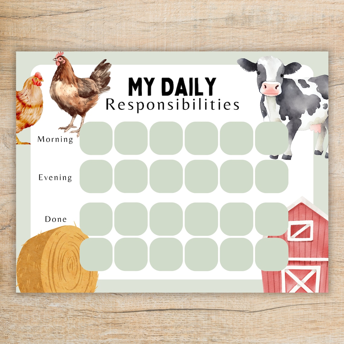 Daily Chore Chart for Kids Daily Responsibilities Chart Printable Daily ...