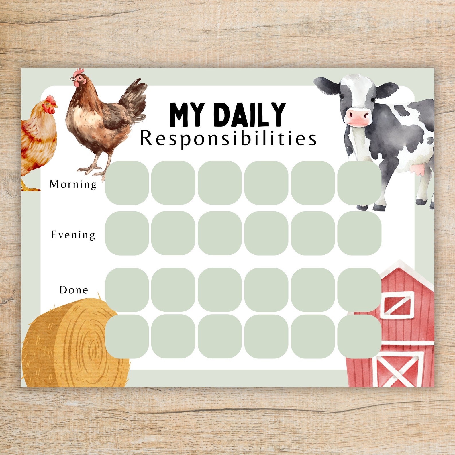 Daily Chore Chart for Kids Daily Responsibilities Chart Printable Daily ...