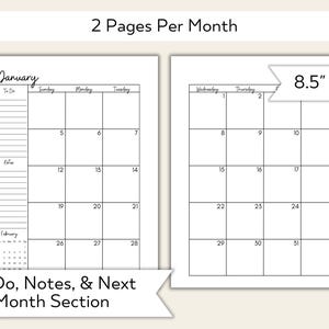2025 Monthly Calendar Printable, Lined Unlined Planner Insert, Two ...