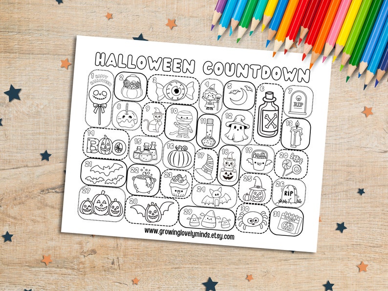 Halloween Countdown Coloring Sheet – Kids Advent Calendar (digital ...