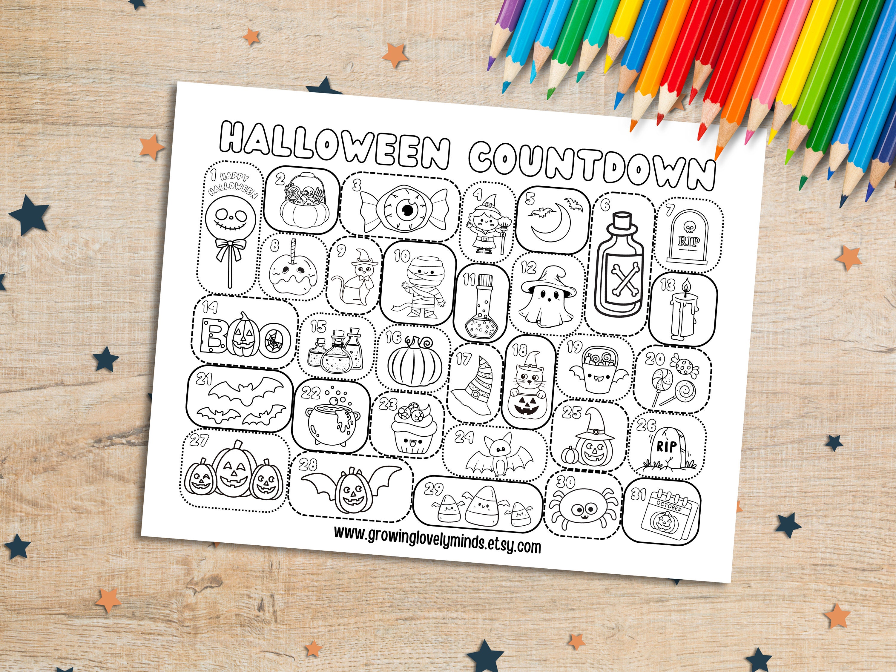 Halloween Countdown Coloring Sheet – Kids Advent Calendar (digital ...