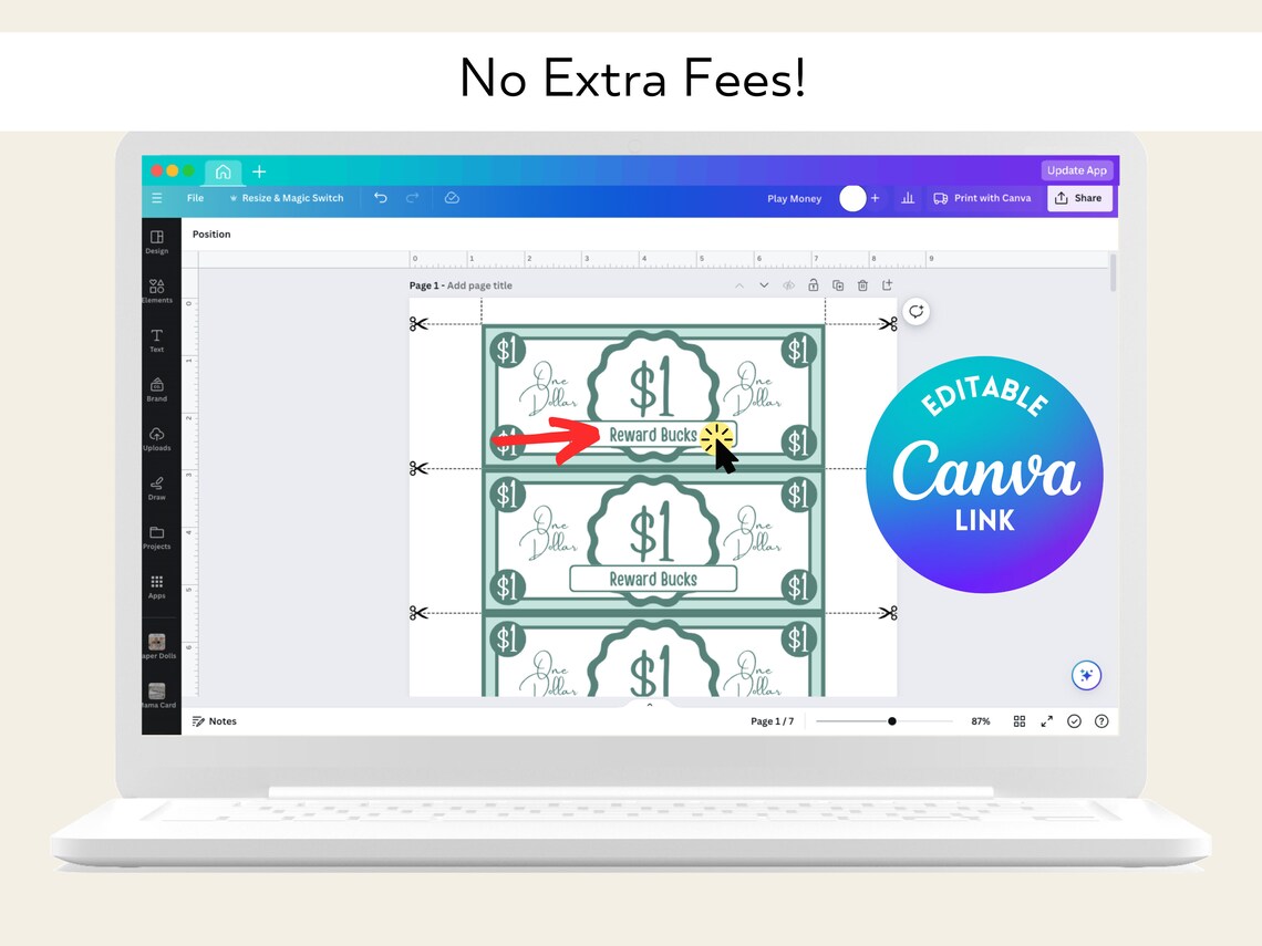 Printable Play Money Editable Reward Bucks Customizable Behavior Bucks ...