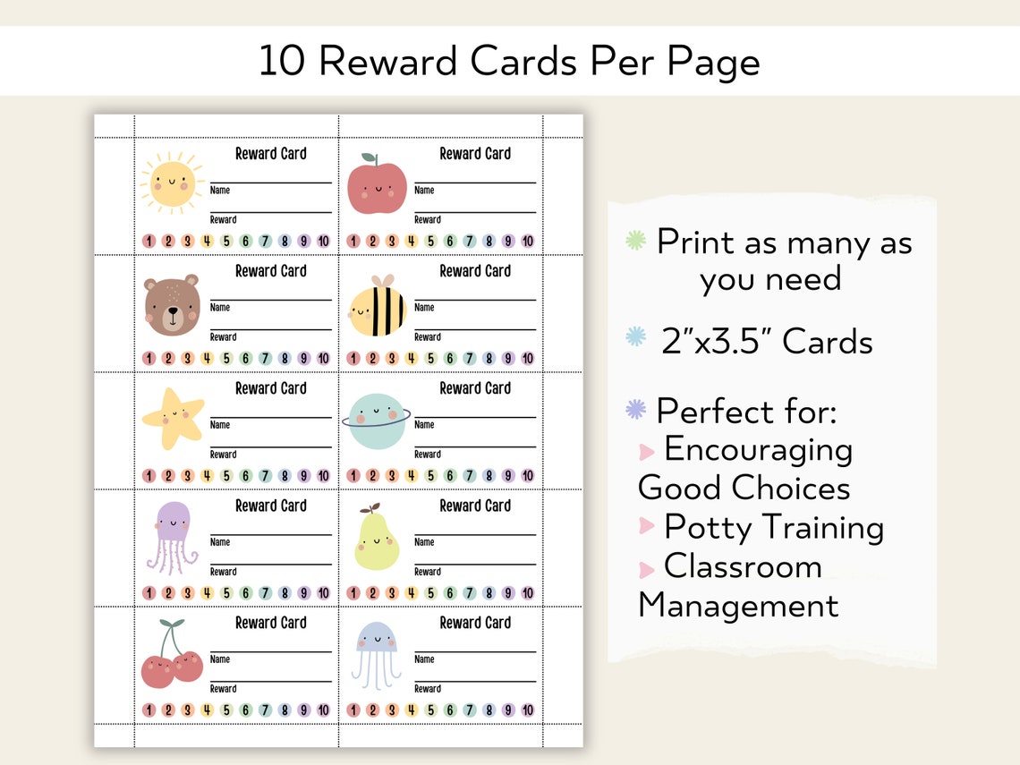Printable Reward Punch Cards for Kids – Behavior Tracker (instant ...