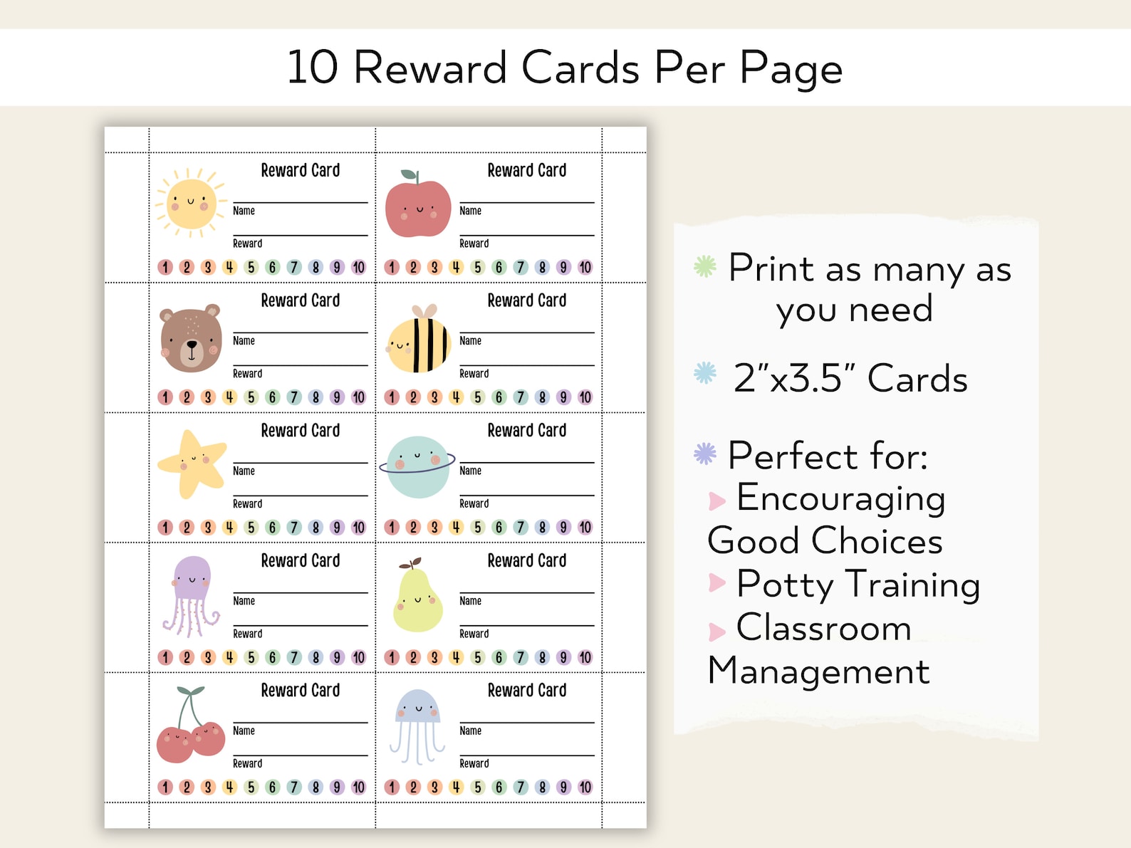 Printable Reward Punch Cards for Kids – Behavior Tracker (instant ...