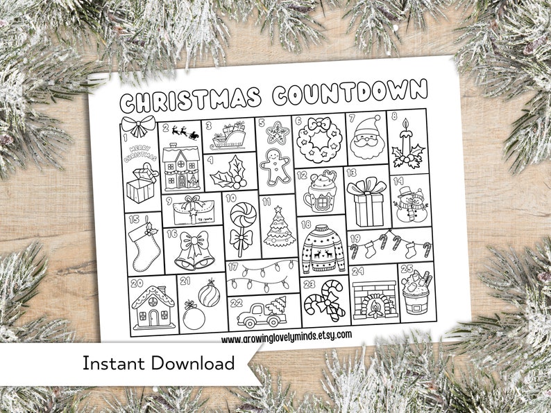 Christmas Countdown Coloring Page – Printable Advent Calendar (digital ...