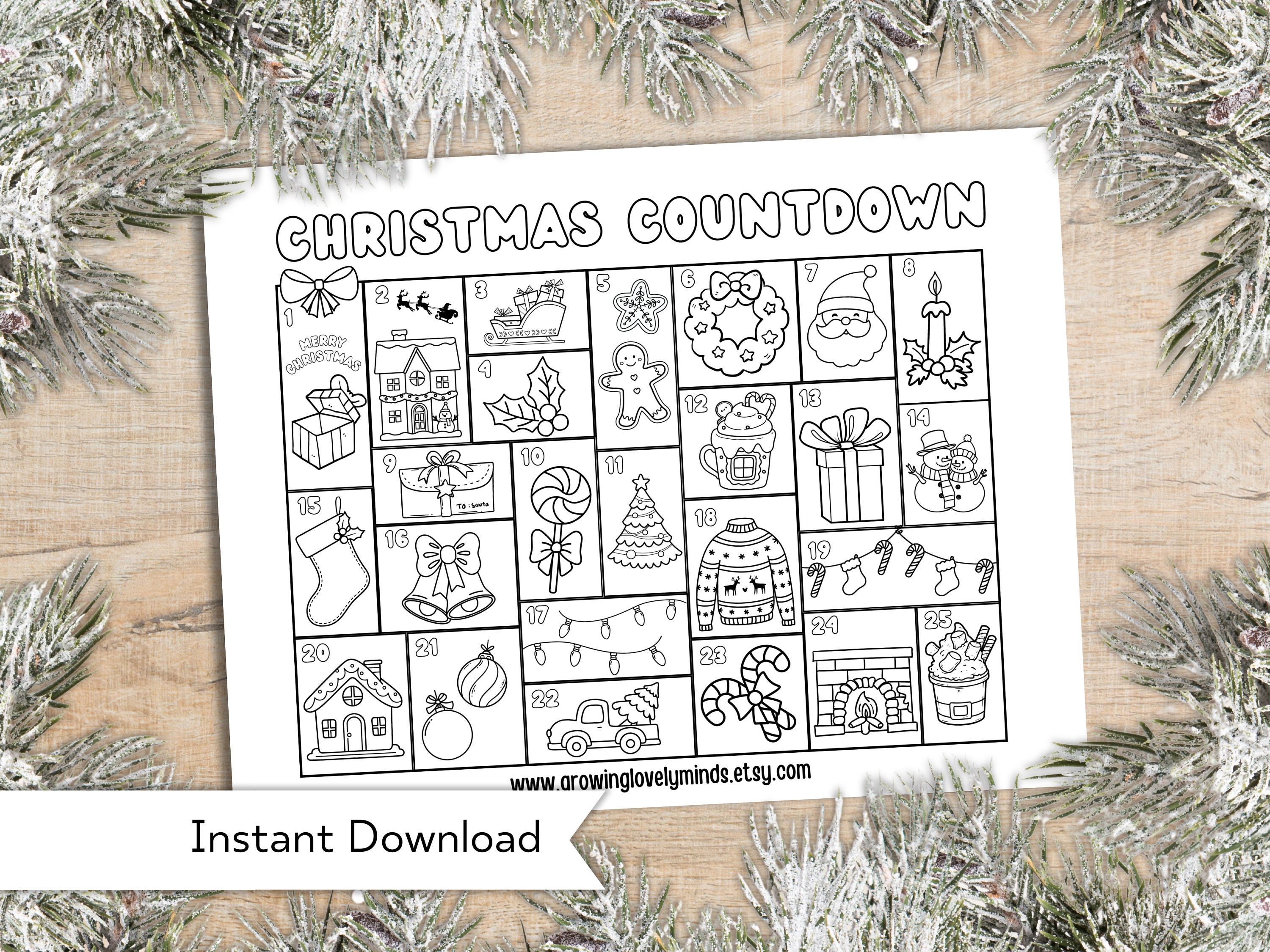 Christmas Countdown Coloring Sheet - Christmas Printable Advent ...