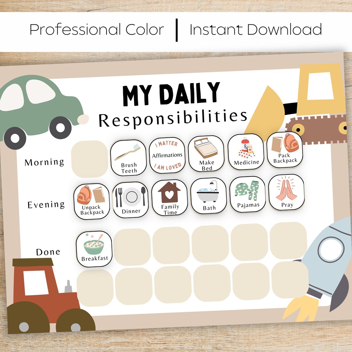 Daily Responsibilities Chart for Kids Printable Daily Tasks Daily Rythm ...