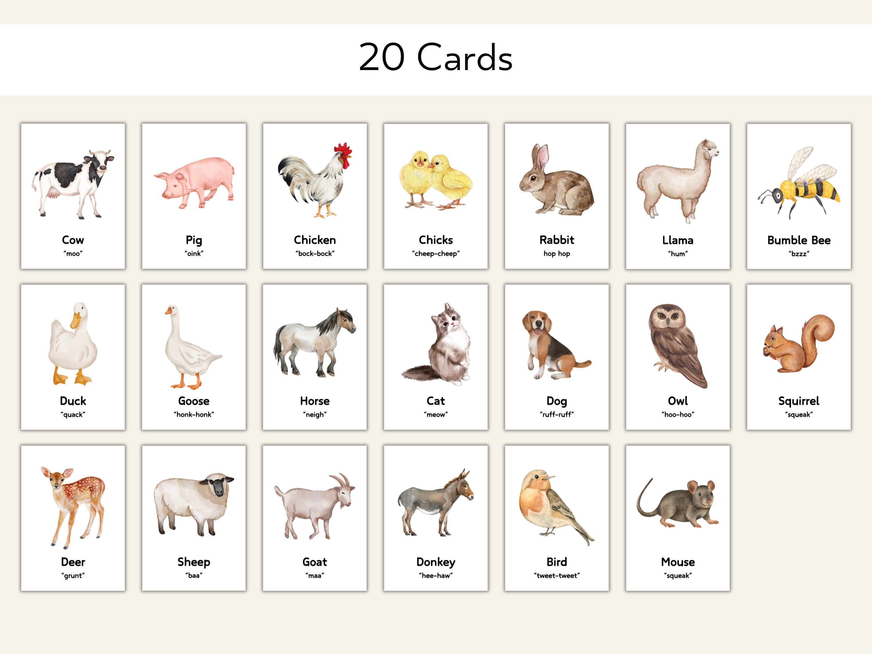 Farm Animal Flashcards Toddler Preschool Early Learning Resource Learn ...