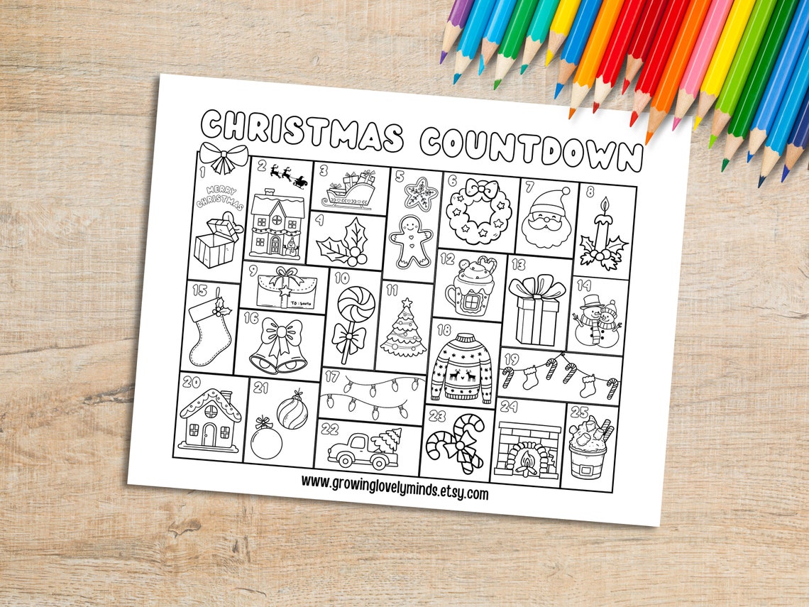 Christmas Countdown Coloring Sheet - Christmas Printable Advent ...