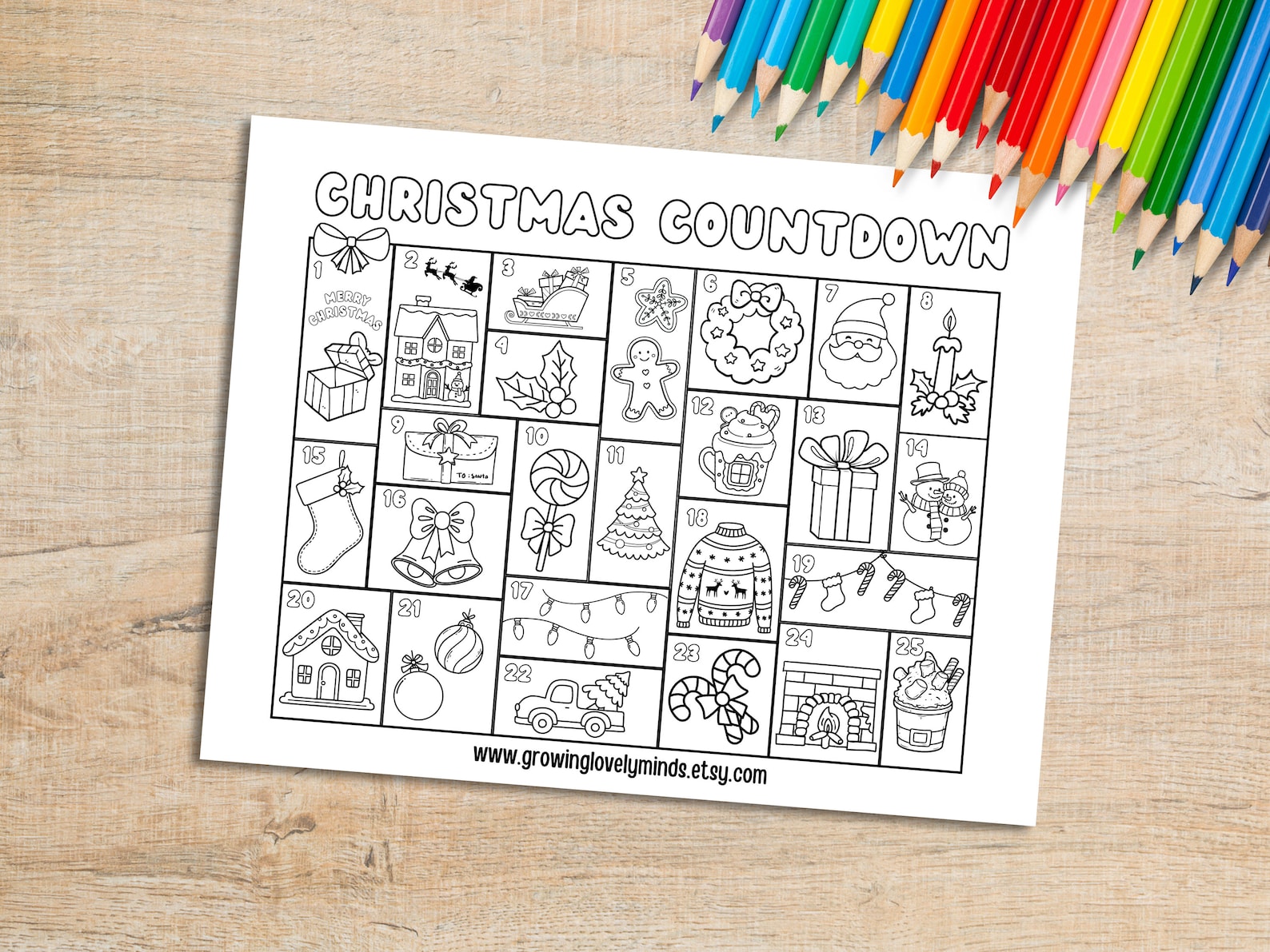 Christmas Countdown Coloring Page – Printable Advent Calendar (digital ...