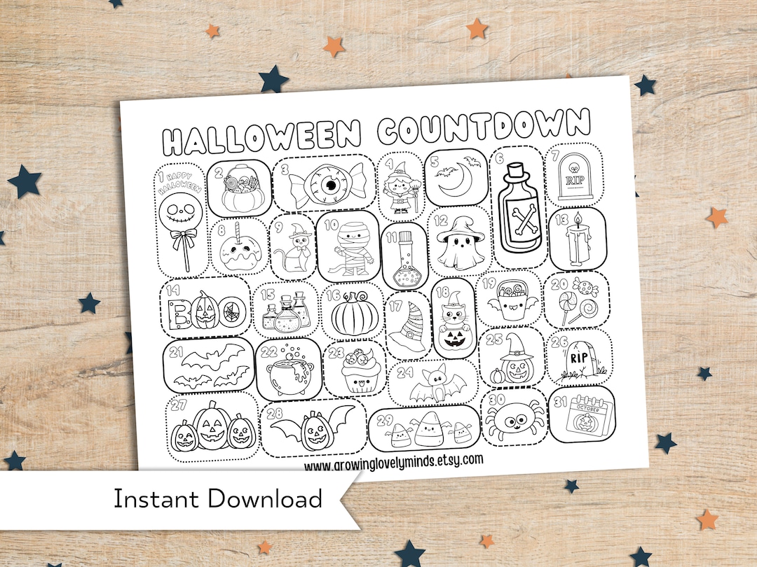Halloween Countdown Coloring Sheet – Kids Advent Calendar (digital ...