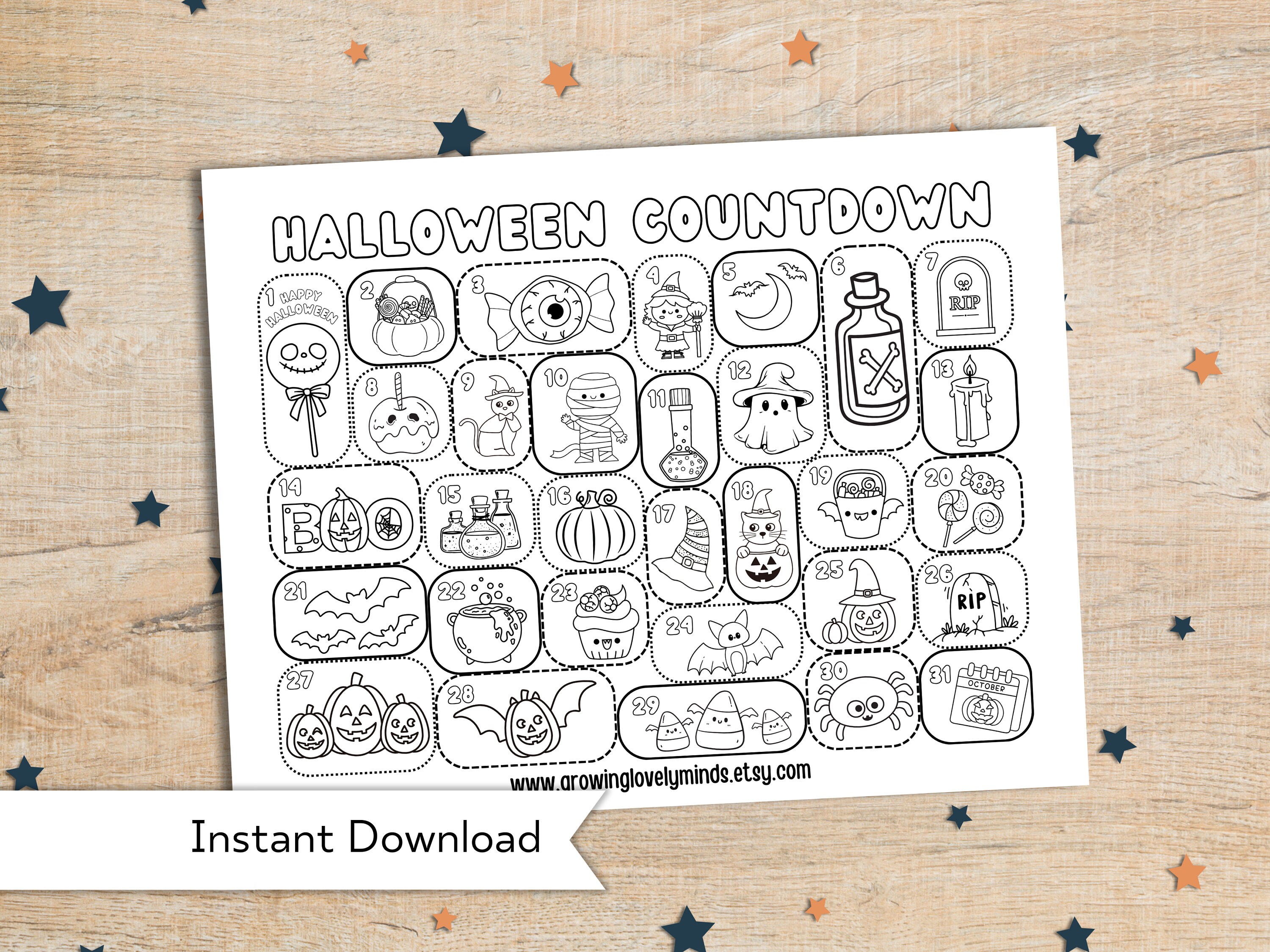 Halloween Countdown Coloring Sheet - Halloween Printable Advent ...