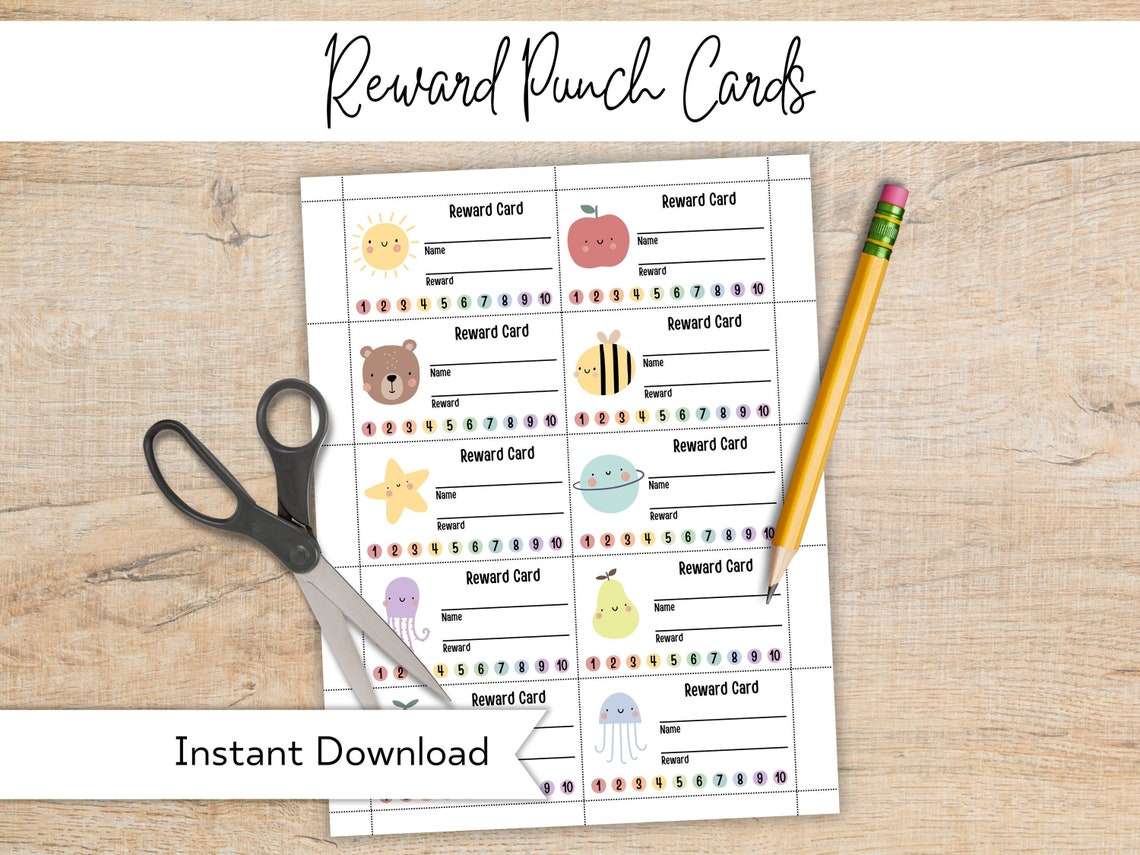 Printable Reward Punch Cards for Kids – Behavior Tracker (instant ...