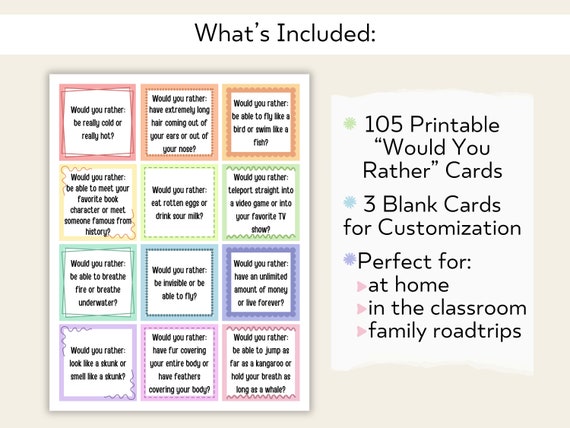Would You Rather Question Cards Would You Rather...? Question Cards