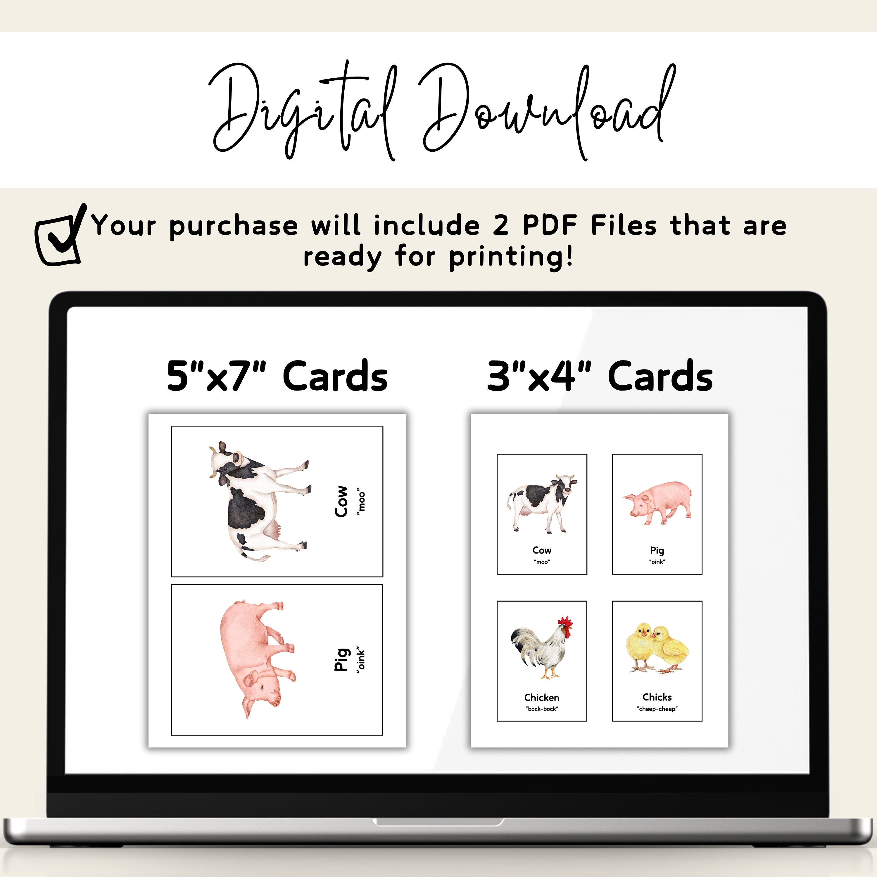 Farm Animal Flashcards Toddler Preschool Early Learning Resource Learn ...