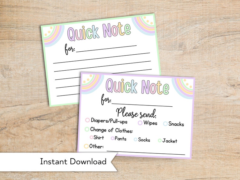 Printable Quick Note for Daycare - School Note Home - Daycare Slip ...