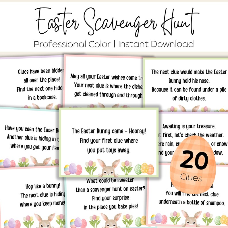 Easter Scavenger Hunt for Kids Printable Indoor Scavenger Hunt Clues ...
