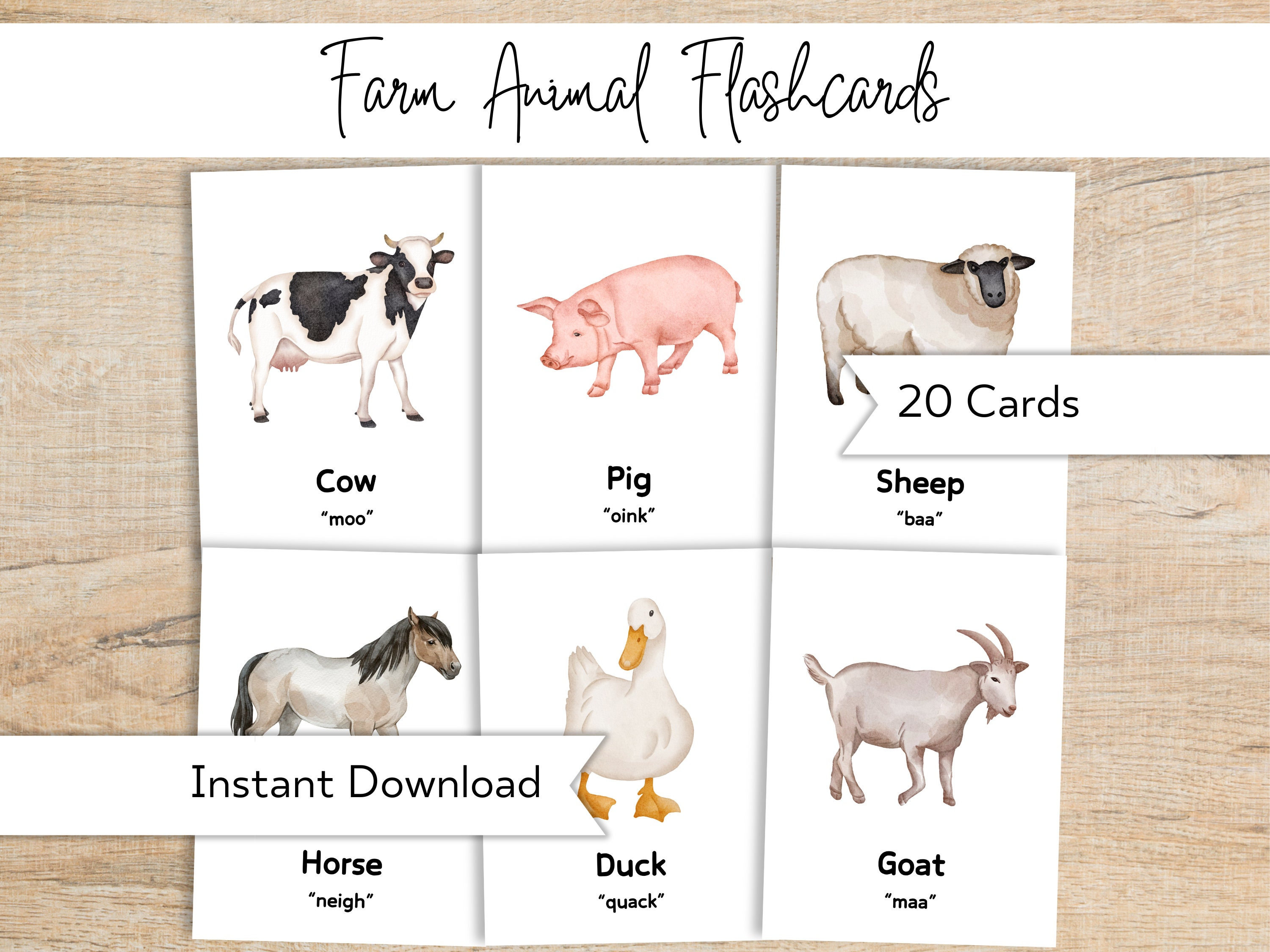 Farm Animal Flashcards Toddler Preschool Early Learning Resource Learn ...