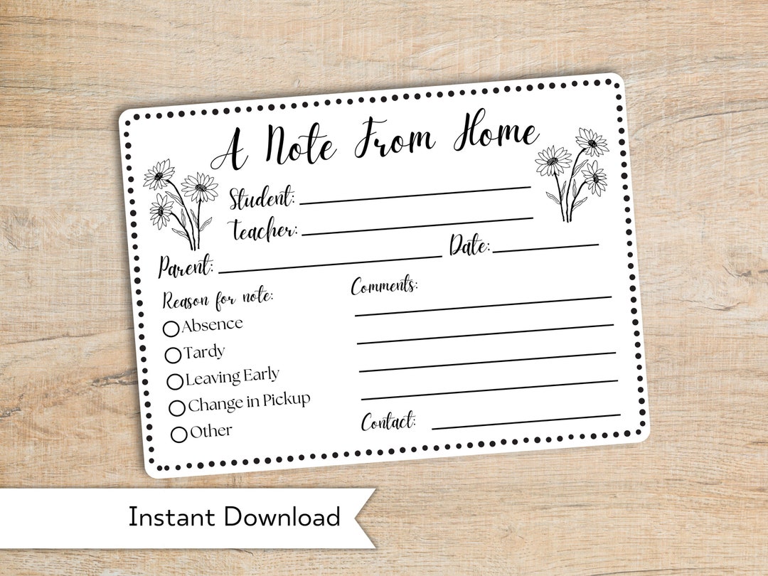 Printable Note From Home - School Note From Home - Parent Communication ...