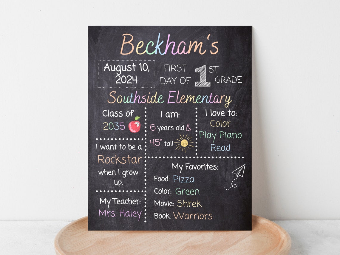 First Day of School Chalkboard Sign – Editable Template (digital ...