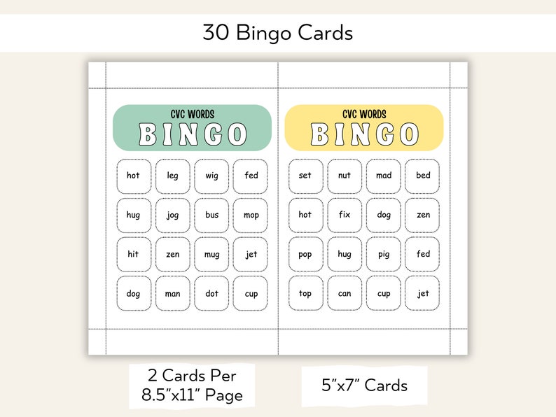 CVC Words Bingo Game - Phonics Learning (printable Download) - Etsy