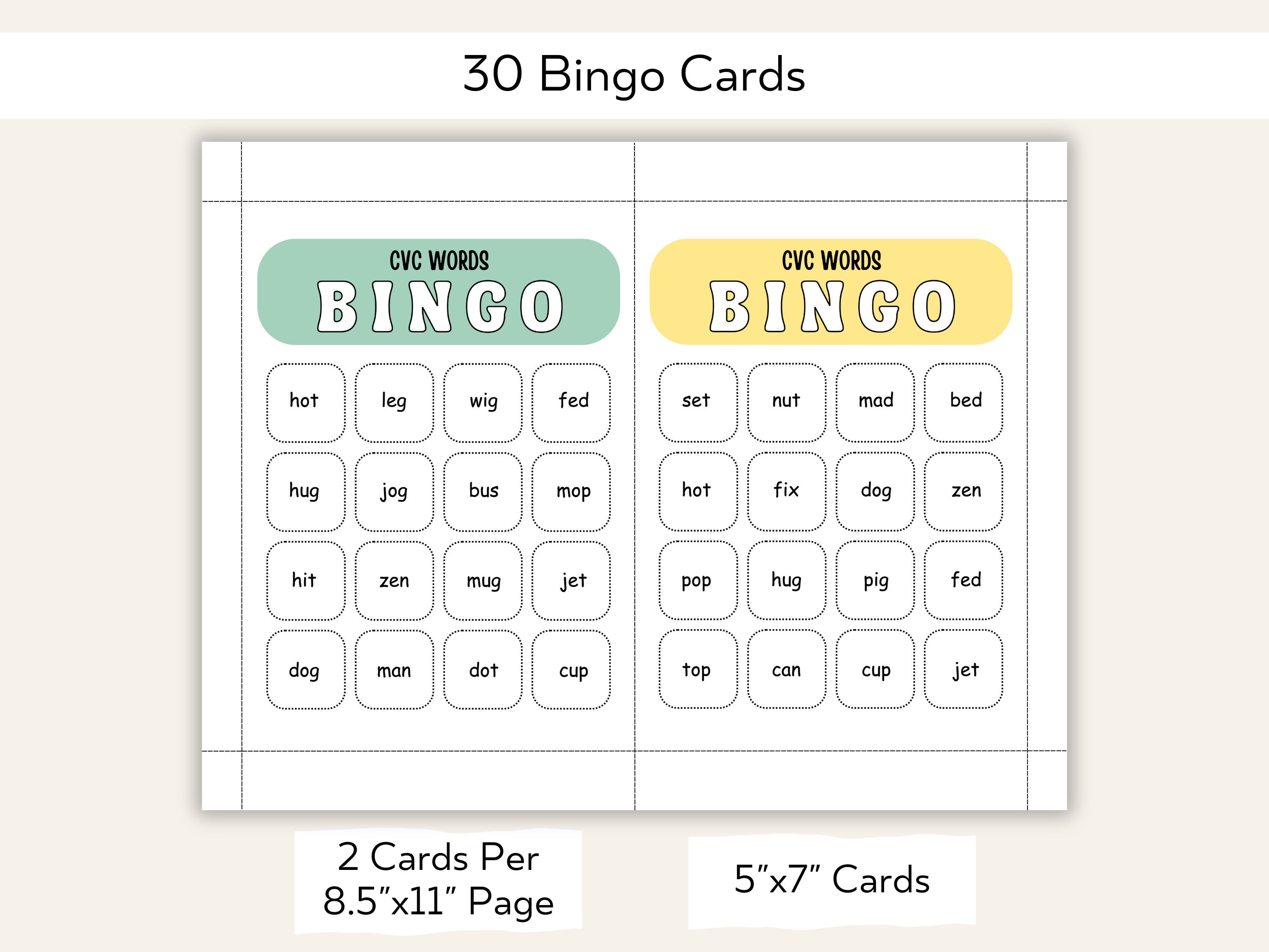 CVC Words Bingo - Printable CVC Game - Kindergarten Homeschool CVC Card ...