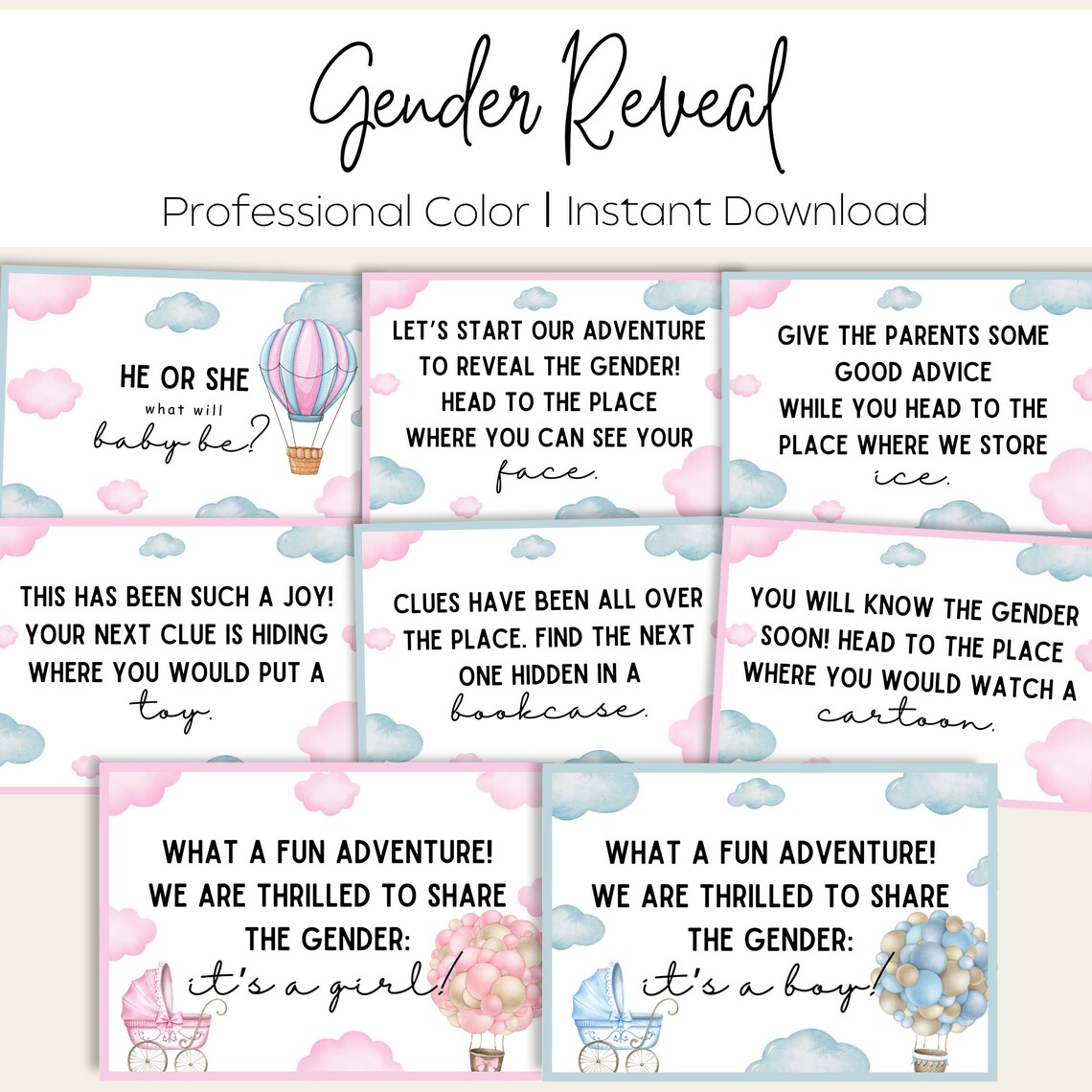 Gender Reveal Scavenger Hunt Printable Gender Reveal Rhyming Scavenger ...