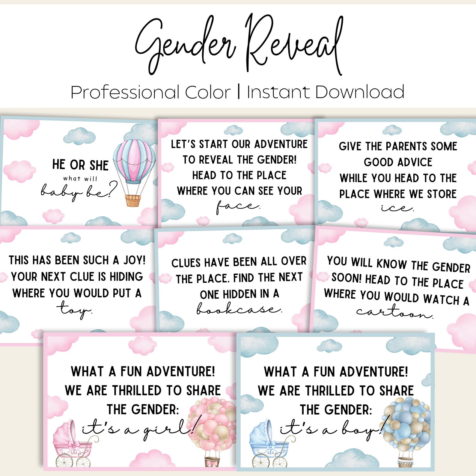Gender Reveal Scavenger Hunt Printable Gender Reveal Rhyming Scavenger ...
