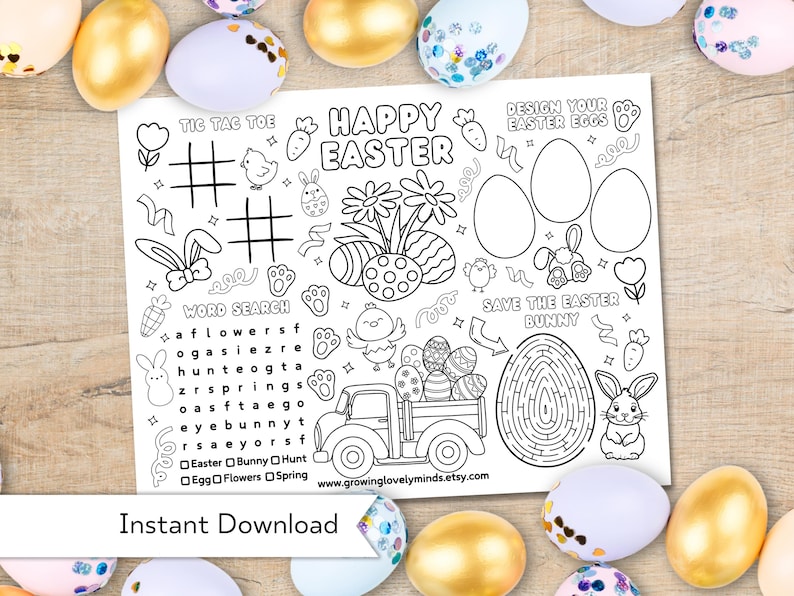 Easter Coloring Placemat: Kids Activity Page (PDF Download) - Etsy