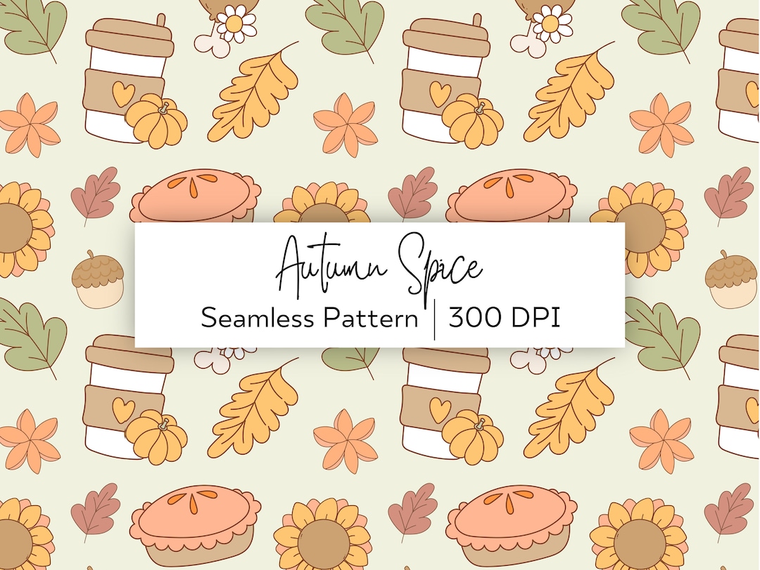 Groovy Fall Seamless Pattern – Retro Coffee, Pumpkin Spice (digital ...