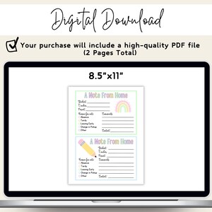 Printable Note From Home School Note From Home Parent Communication ...