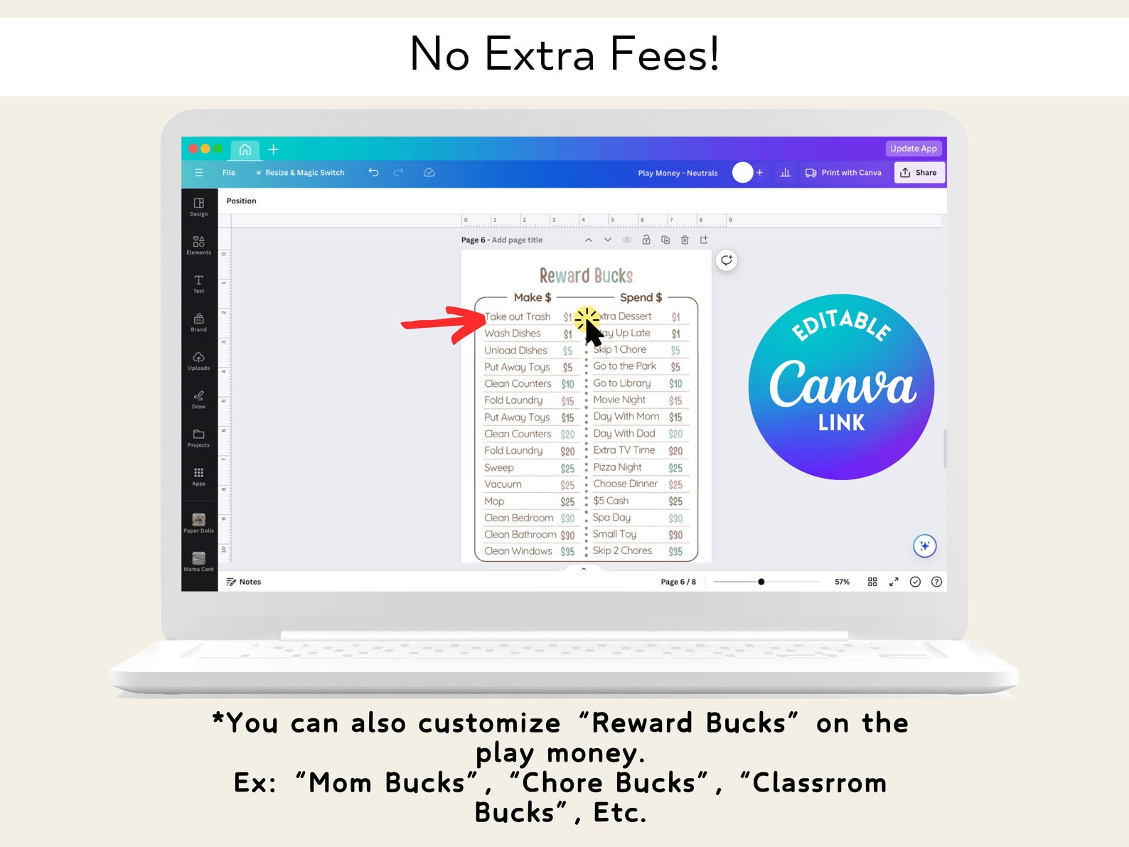 Printable Play Money - Editable Reward Bucks - Customizable Behavior ...