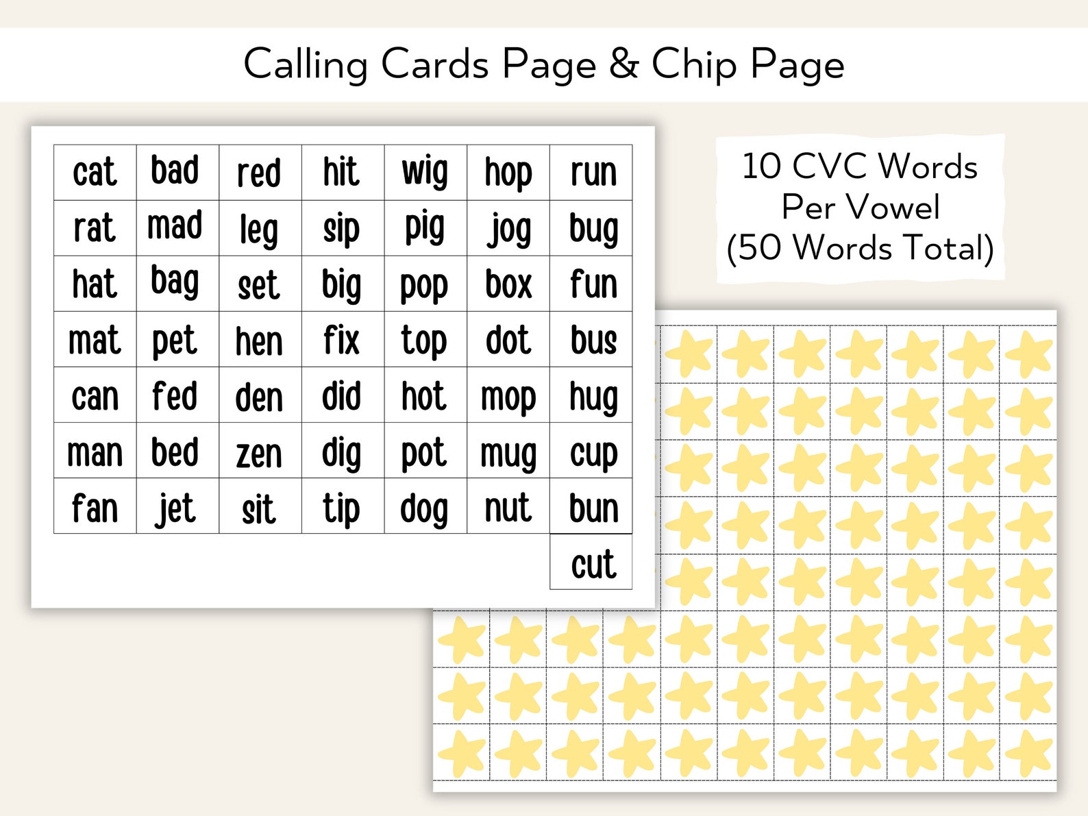 CVC Words Bingo Printable CVC Game Kindergarten Homeschool CVC Card ...