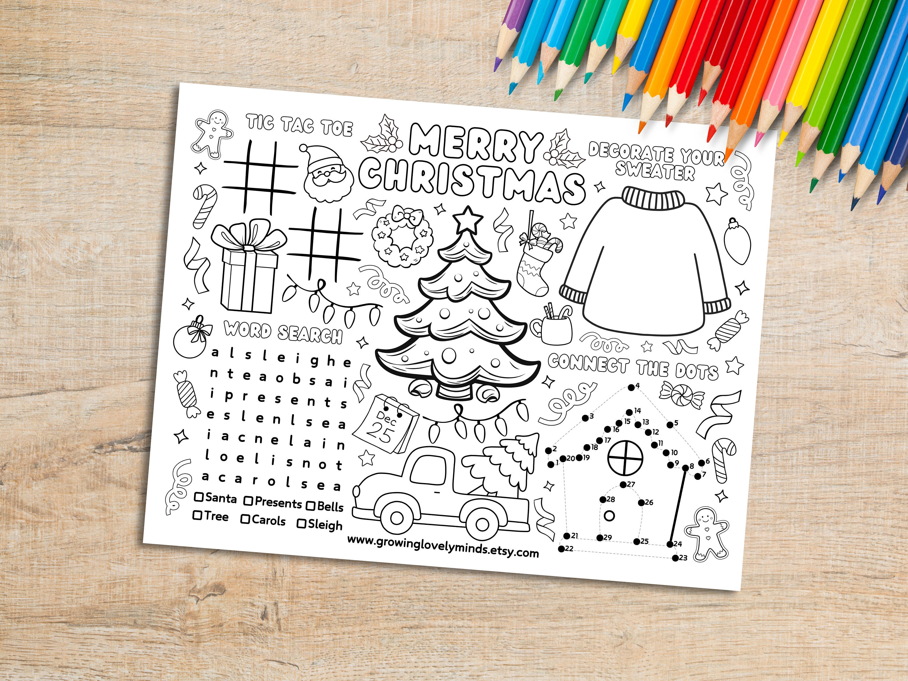 Christmas Activity Page for Kids - Printable Custom Christmas Coloring ...