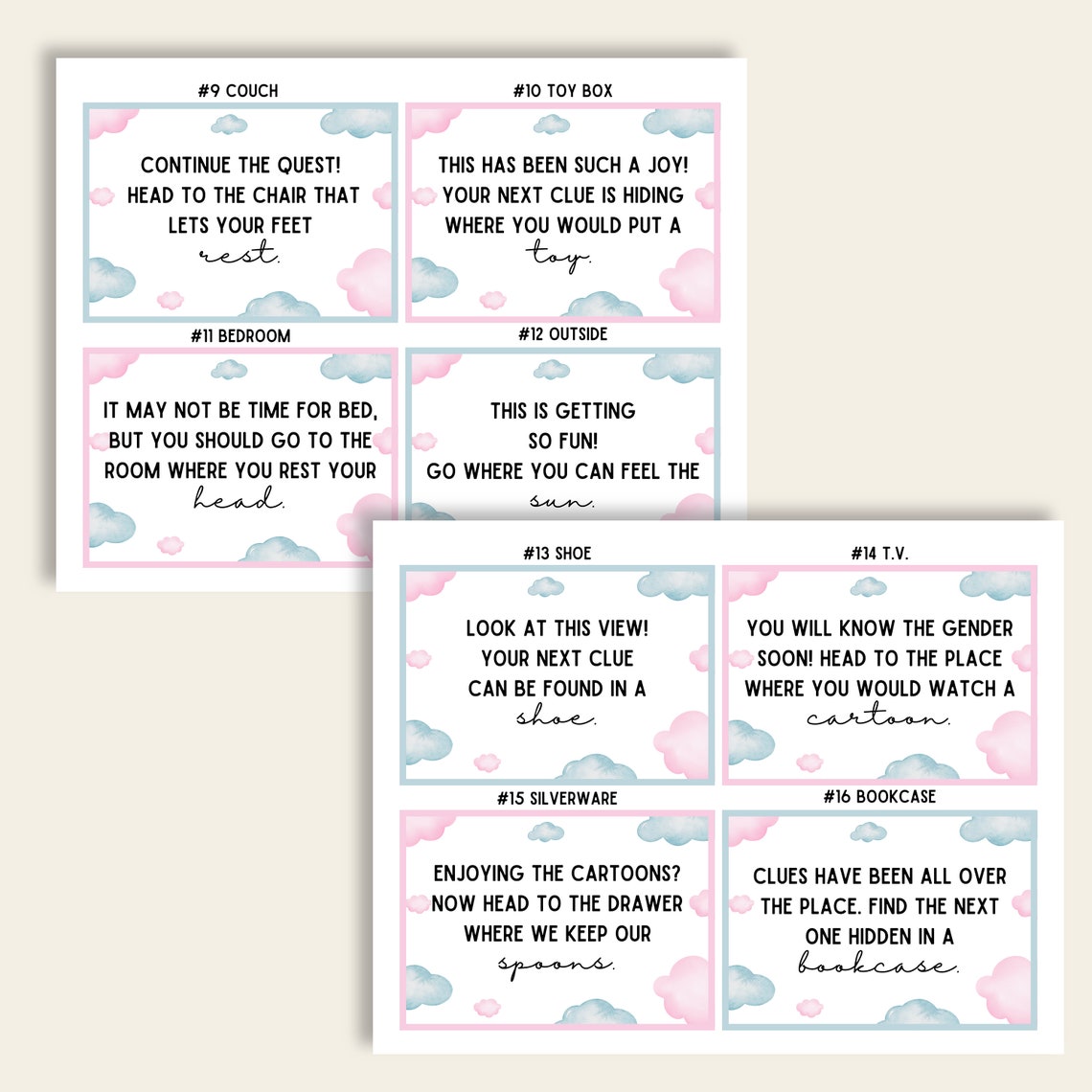 Gender Reveal Scavenger Hunt Printable Gender Reveal Rhyming Scavenger ...