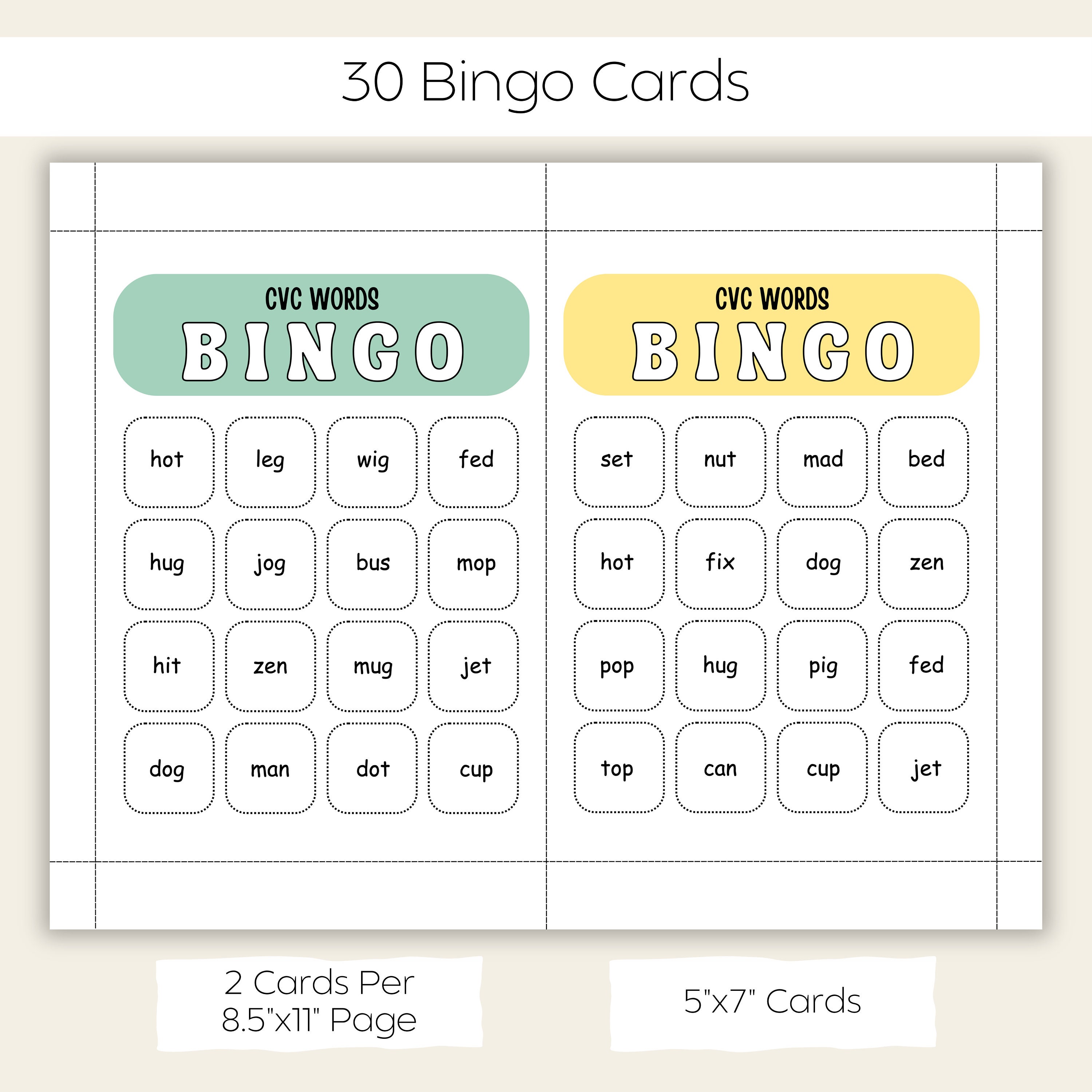 CVC Words Bingo Printable CVC Game Kindergarten Homeschool CVC Card ...