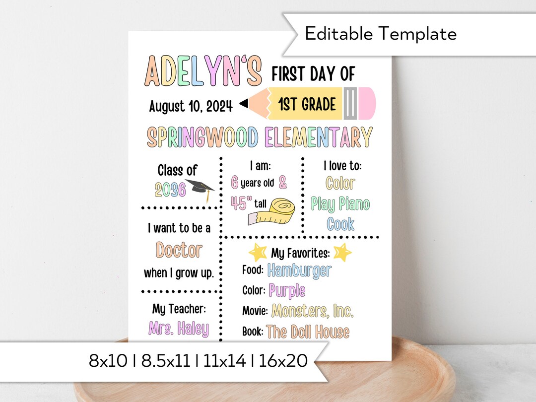 First Day of School Printable - Back to School Sign - Back to School ...