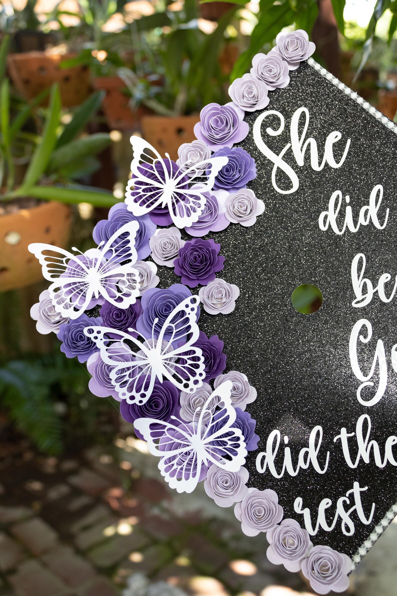 Black Glitter and Purple Grad Cap Topper "she Did Her Best God Did the ...