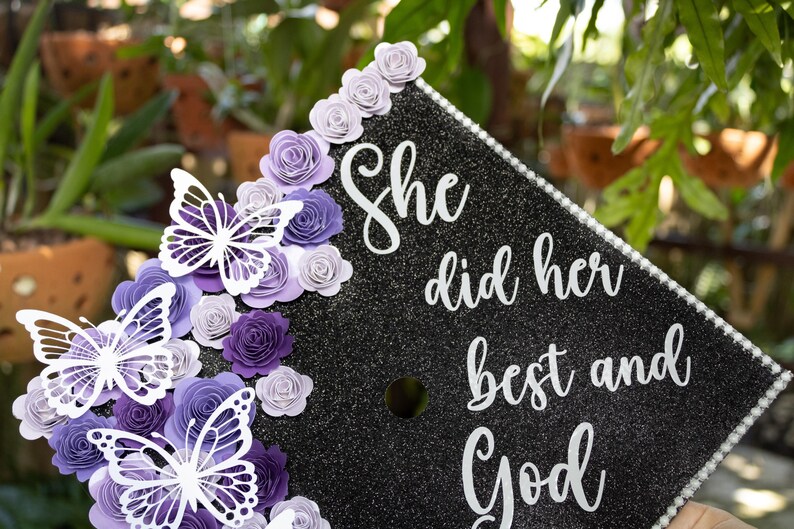 Black Glitter and Purple Grad Cap Topper she Did Her Best God Did the ...