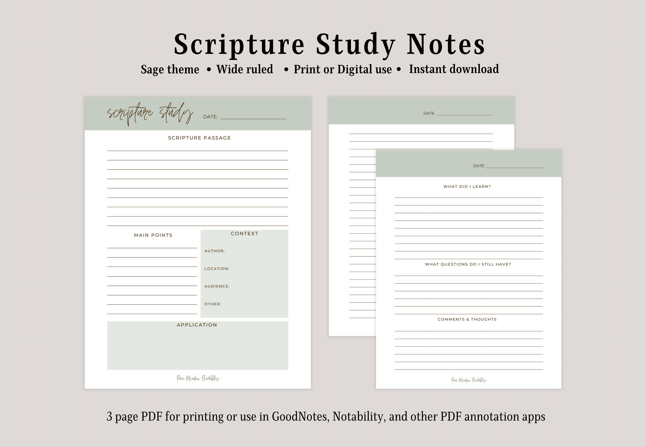 Scripture Study | Sermon Notes Bible Study Notes Note Taking Template ...