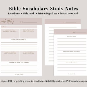 Digital Bible Study Notes Template Word Study Rose Theme Pdf Etsy