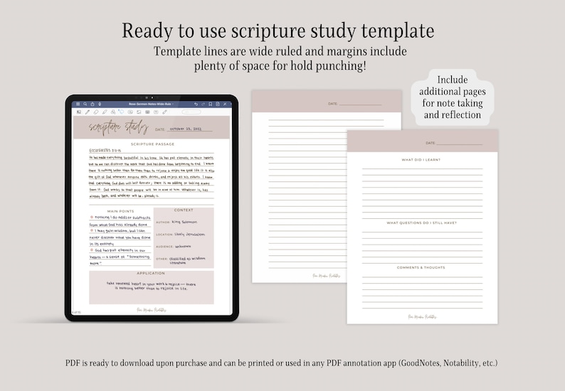 Scripture Study | Sermon Notes Bible Study Notes Note Taking Template ...