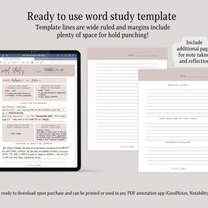 Digital Bible Study Notes Template | Word Study, Rose Theme (PDF) - Etsy
