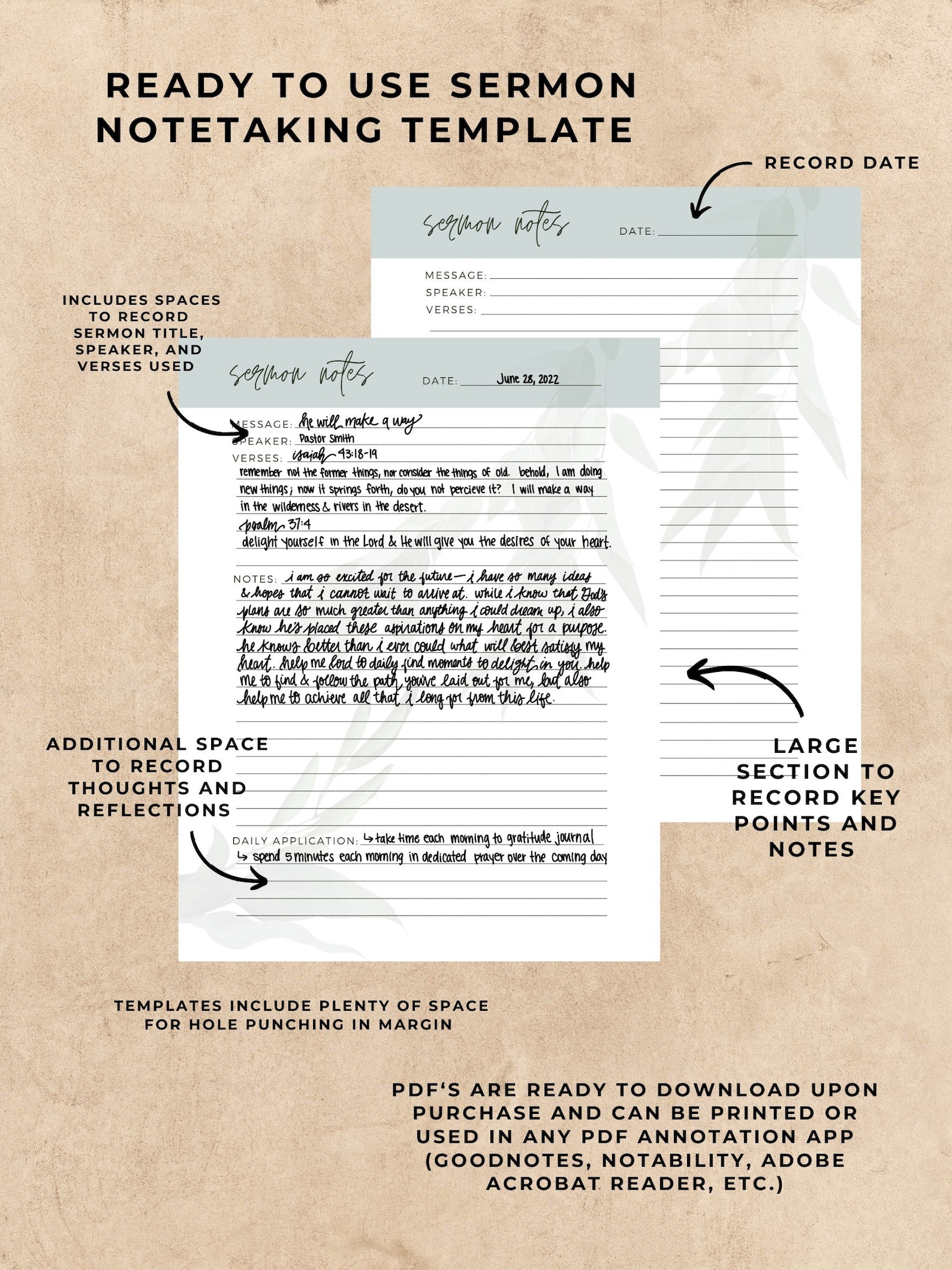 Church Notes | Sermon Notes Bible Study Notes Note Taking Template ...